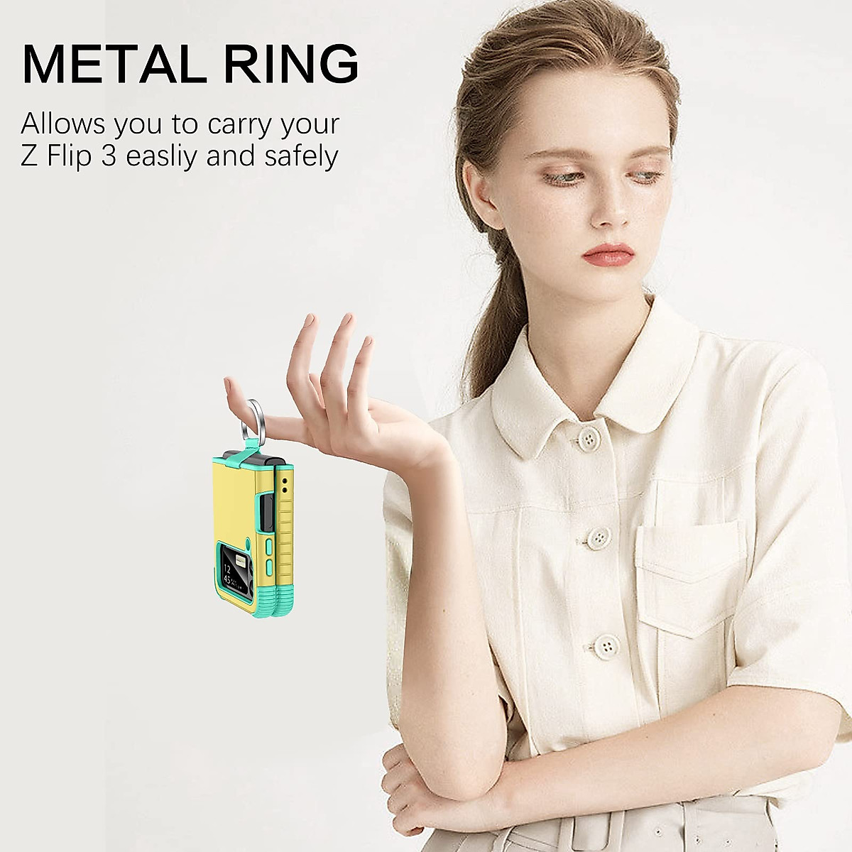 BENTOBEN for Samsung Galaxy Z Flip 3 Case, Z Flip 3 5G Case, Heavy Duty 2 in 1 Full Body Rugged Shockproof Protection Cover with Ring Women Men Covers for Galaxy Z Flip 3 6.7”, Yellow Lemon