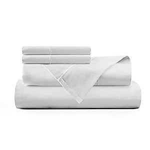 1000 Thread Count White California King Sheet Sets Deep Pocket | Fits 16"-20" Thick Mattress | Sateen Soft Cotton Grown in India, 4 PC Bed Sheets - Fitted, Flat & 2 Pillow Cases (Natural White)