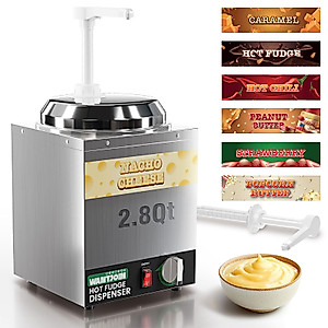 WantJoin Nacho Cheese Dispenser with Pump,2.8Qt Nacho Cheese Warmer,Stainless Steel Hot Fudge Warmer W/5-Level Temperature Adjustment,Commercial Hot Fudge Dispenser for Hot Fudge Cheese Caramel