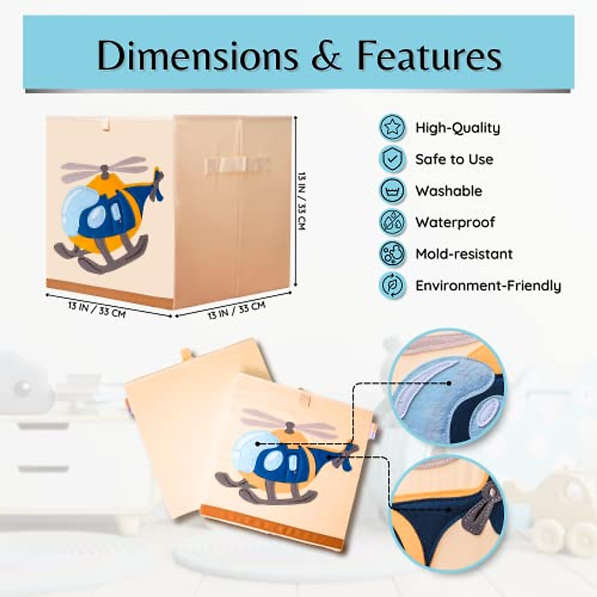 Product 4 Kids - Washable Toy Box Storage Cube, Canvas Toy Chest Organizer Foldable Kids Toy Storage Organizers for Child's Bedroom or Playroom -13x13x13 Inch