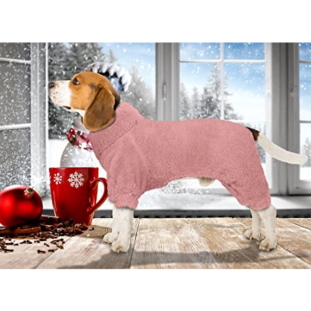 Fuzzy Dog Pajamas Turtleneck Dog Clothes Warm Soft Cozy Lightweight Dog Pjs Dog Sweaters for Large Dogs(Pink-L)