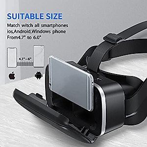 DLseego VR Headset Design for iPhone & Android Phone, Remote Controller 3D Glasses Goggles HD Virtual Reality Headset Comfortable Adjustable Distance for Phones 4.7-6.53inch -Black