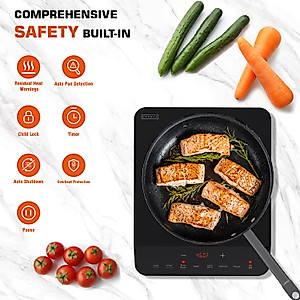 Empava Portable Induction Hot Plate Cooktop, Single 1 Burner Countertop Cooker, 3 Preset Modes, Shatter-proof Flat Glass Top, 110~120 Volt Plug in Electric Stove for Kitchen, Outdoor Camping, RV