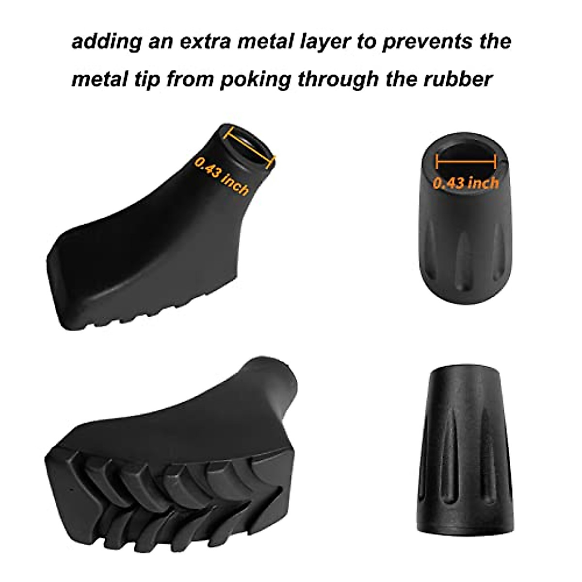 Hiking Walking Sticks Rubber Tips 10 Pack, Replacement Tips Protectors, Snow Baskets, Mud Baskets Set for Trekking Poles, Fits Most Standard Hiking, Trekking, Walking Poles