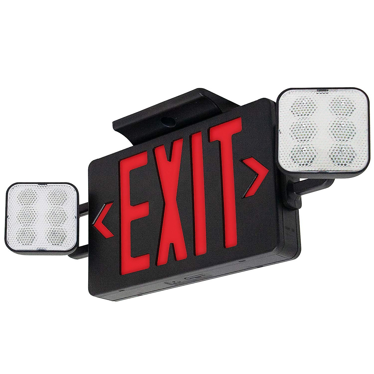 LFI Lights | UL Certified | Hard Wired | LED Exit Light Combo | 180° Adjustable Head Lamps | Black Housing | Red Lettering | 1 Pack | COMBOLGRBBB