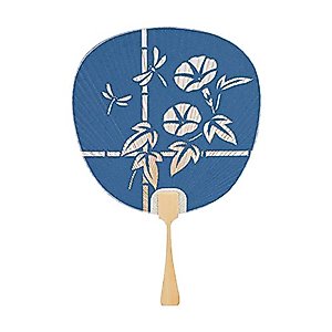 伏見上野旭昇堂 Miyako Fan Bamboo Pattern Crepe Carving Morning Glory Dragonfly (Navy Blue) 132