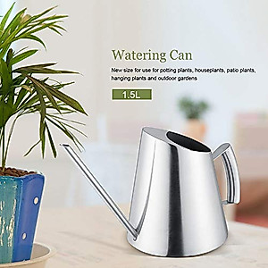 HERCHR 50 Oz Watering Can Stainless Steel Water Can Large Watering Pot with Long Straight Spout Indoor Plant Metal Watering Can for House Bonsai & Flowers Gardening Watering Can Pot