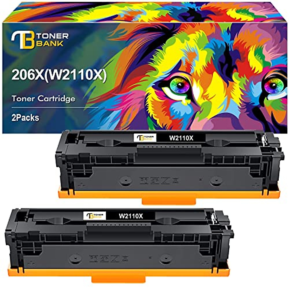 Toner Bank Compatible Toner Cartridge Replacement for HP 206X W2110X 206A W2110a for HP Laserjet Pro MFP M283FDW M255DW M283CDW M283 M255 Black Printer Ink (2-Pack, High Yield)