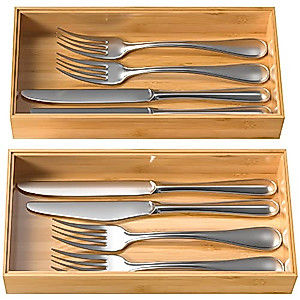 VeyFey Silverware Tray for Drawer, Stackable Kitchen Bamboo Drawer Organizer 12" x 6" x 2" Set of 2