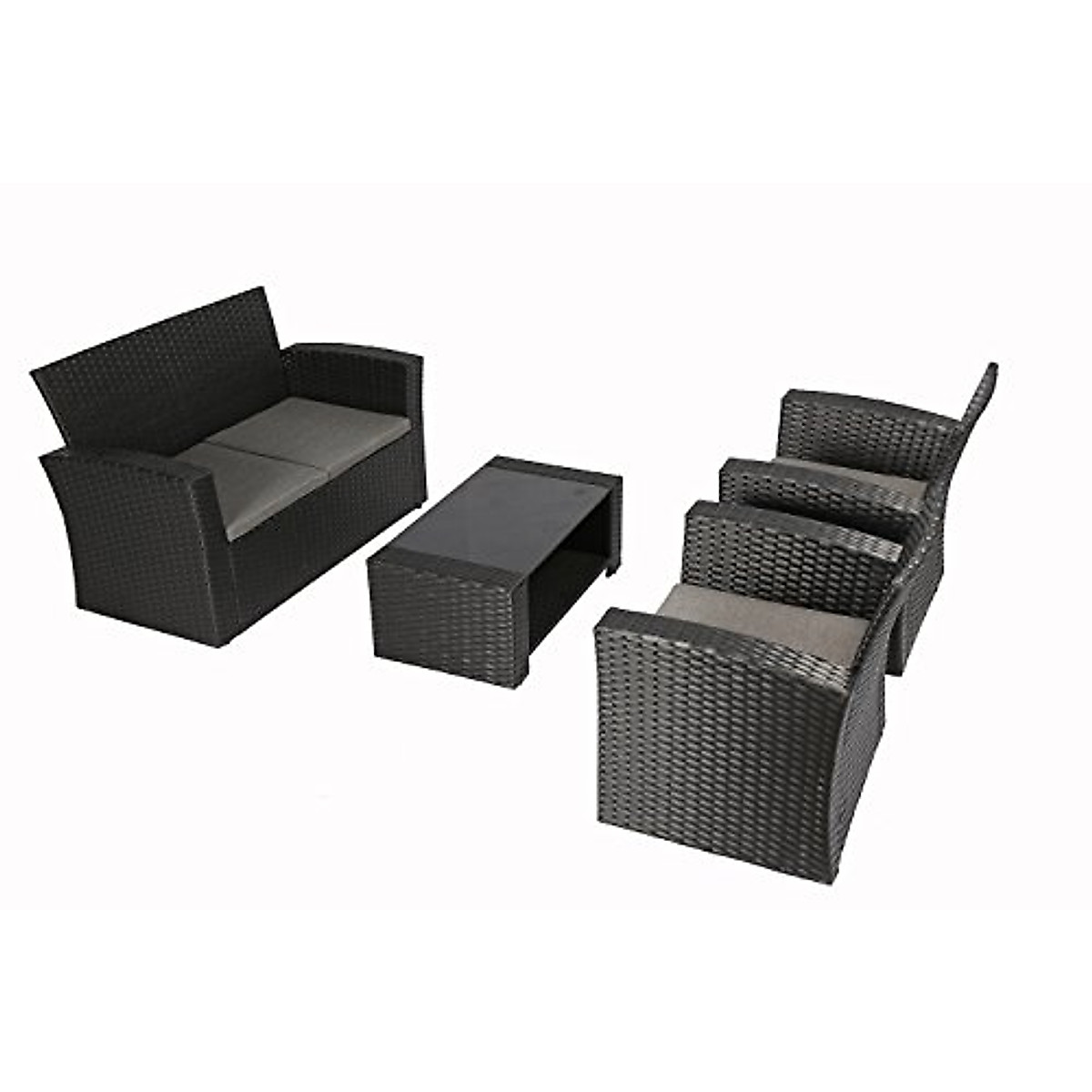 Baner Garden 4 Pieces Outdoor Furniture Complete Patio Cushion Wicker P.E Rattan Garden Set, Full, Black