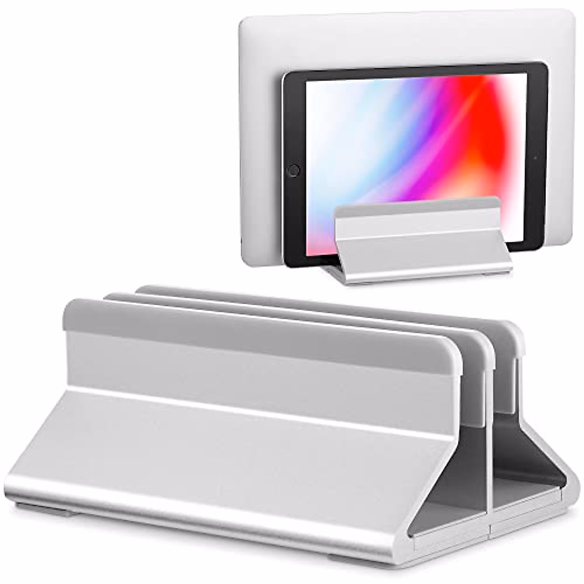 Mata1 Vertical Laptop Stand (Silver), Aviation-Grade Aluminum Not ABS Plastic to Dissipate Heat & Protect Your Devices, Adjustable w/ Lock Rings & Anti-Slip Dock Compatible w/ All 7-17.3 inch Devices