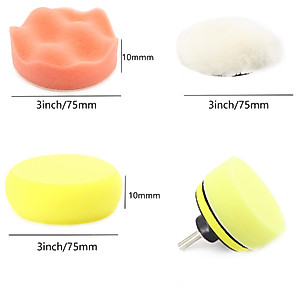 104PCS Car Foam Drill Buffing Pads 3Inch Car Headlight Restoration Kit Sanding Discs with M10 Backing Pad, Wool Buffing Polishing Pad, Sponge Buffing Pad, Interface Pad for Car Washing Cleaning Waxing