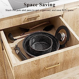 Bazova Pots and Pans Set with Detachable Handle, 6-Piece Nonstick Granite Cookware Set,Space Saving Non Stick Stone Kitchen Cookware Sets for All Stoves Includes Induction, Oven Safe, PFAS/PFOA Free