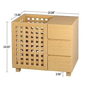 Duitrc 23" Wood Laundry Hamper Bathroom Storage Basket with 3 Drawer Bamboo Bathroom Laundry Hamper Large Storage Dirty Clothes Basket for Towels Blanket Toys in Dorm Bedroom Closet and Bathroom