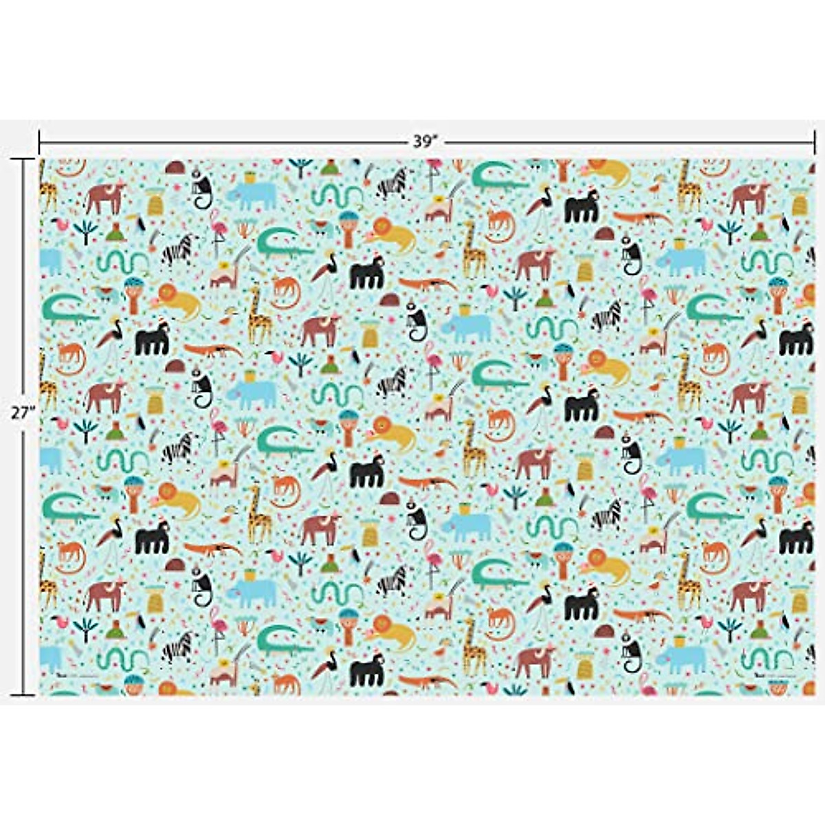 Party Safari Animals Birthday Gift Wrap by Revel—Safari Animal Wrapping Paper Folded flat, 27 x 39 inches for Birthdays and Baby Showers with Lions, Giraffes, Gorillas, Snakes, Zebras, Flamingos, Rhinos, Ant Eaters and Monkeys