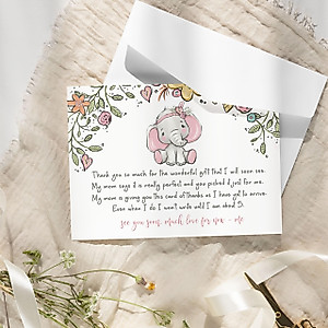 Paper Clever Party Cottage Elephant Baby Shower Thank You Cards with Envelopes - 25 Pack - Pink Floral 4x6 Blank Notes with Prefilled Message from Baby Girl - Personalizable Space for Customization