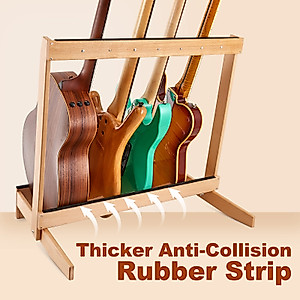 penypeal Guitar Stand Multiple Guitars, Guitar Rack Solid Beech Wood Folding Design, Removable Retainers for Guitar Bass Display and Guitar Case/Bag