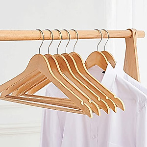 Coat Hangers 5Pcs Sturdy Good Load-Bearing Shirt Wooden Hanger Clothes Drying Racks (Wooden Color 5PCS)