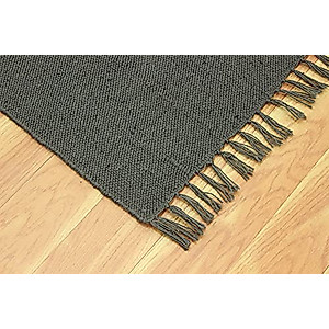 Casavani Indian Handmade Cotton Dhurrie Solid Black Area Rug Boho Kilim Flat Weave Rug Indoor Hall Room Decor Carpet Throw Rugs for Bedroom Living Room Bathroom Balcony 9x15 Feet