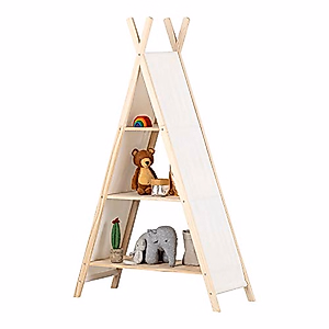 South Shore Sweedi Teepee 3 tier Shelving Unit-Natural Cotton and Pine