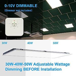 Geperll 2 Pack 2x4FT LED Flat Panel Troffer Light, Drop Ceiling Office Back-lit Fixture,35K/40K/50K CCT & 30/40/50W Selectable 0-10V Dimmable 100-277VAC-ETL
