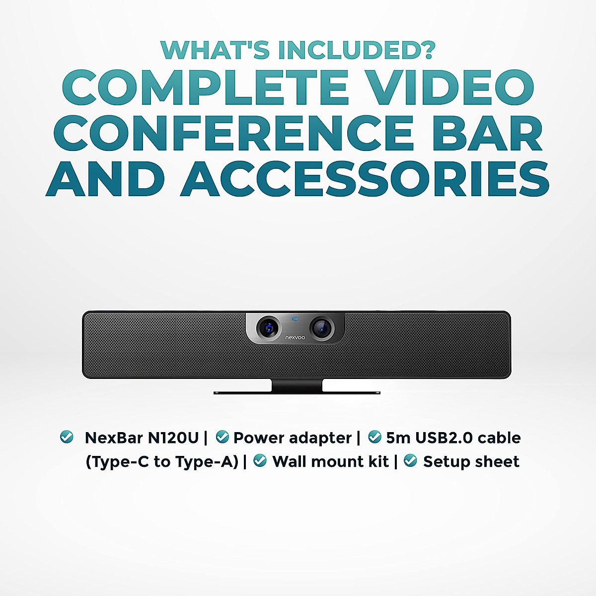 NEXVOO Nexbar N120 Video Conference System for Small and Medium Room - Wide Angle Camera Built-in 8 beamforming Microphone Array - Noise and Echo Cancellation