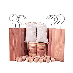 Brite Lightingtech Cedar Blocks for Clothes Storage 60PCs, Red Cedar Hang Ups, Cedar Balls, Cedar Rings and Cedar Sachet Bags for Closets and Drawers