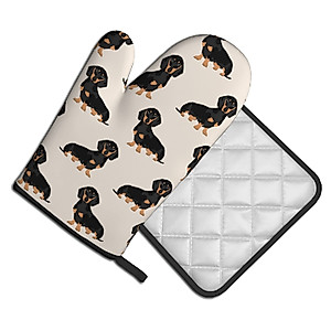 Dachshund Weiner Dog Pet DogsFunny Oven Mitt and Pot Holders Set Heat Resistant for Kitchen Cooking Baking Grilling Waterproof Non-Slip Thick Oven Gloves