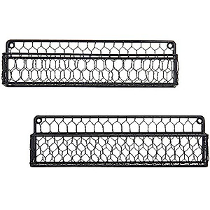 MyGift Wall Spice Racks, 12-Inch Black Chicken Wire Hanging Kitchen Seasoning Condiment Organizer Shelf, Set of 2