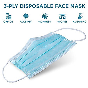 Jumbl Face Mask [50 Pack] Single Use Disposable Blue Face Mask, 3-Ply Masks with Elastic Earloops