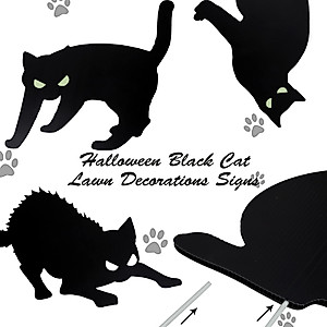 Black Cat Silhouette Halloween Yard Signs Stakes Outdoor Decorations - 3PCS Black Cat Lawn Decorations Signs for Garden Yard Scary Halloween Witch Decorations Outside (Black Cat)