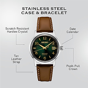 SEIKO SRPE45 Automatic Watch for Men - Presage Cocktail Time - Patterned Green Dial with Golden Numerals and Date Calendar, 50m Water-Resistant