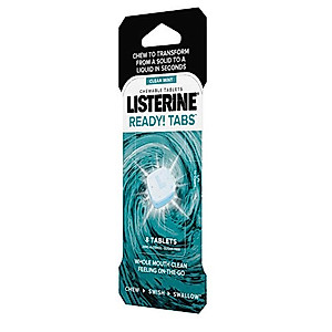 Listerine Ready! Tabs Chewable Mint Tablets with Clean Mint Flavor, Revolutionary 4-Hour Fresh Breath Tablets to Help Fight Bad Breath On-the-Go, Sugar-Free, Alcohol-Free & Kosher, 8 ct