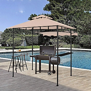 CHARMELEON Double Tiered Grill Gazebo 5x8, Outdoor BBQ Patio Canopy Tent with Stretchable Side Awning (Beige)
