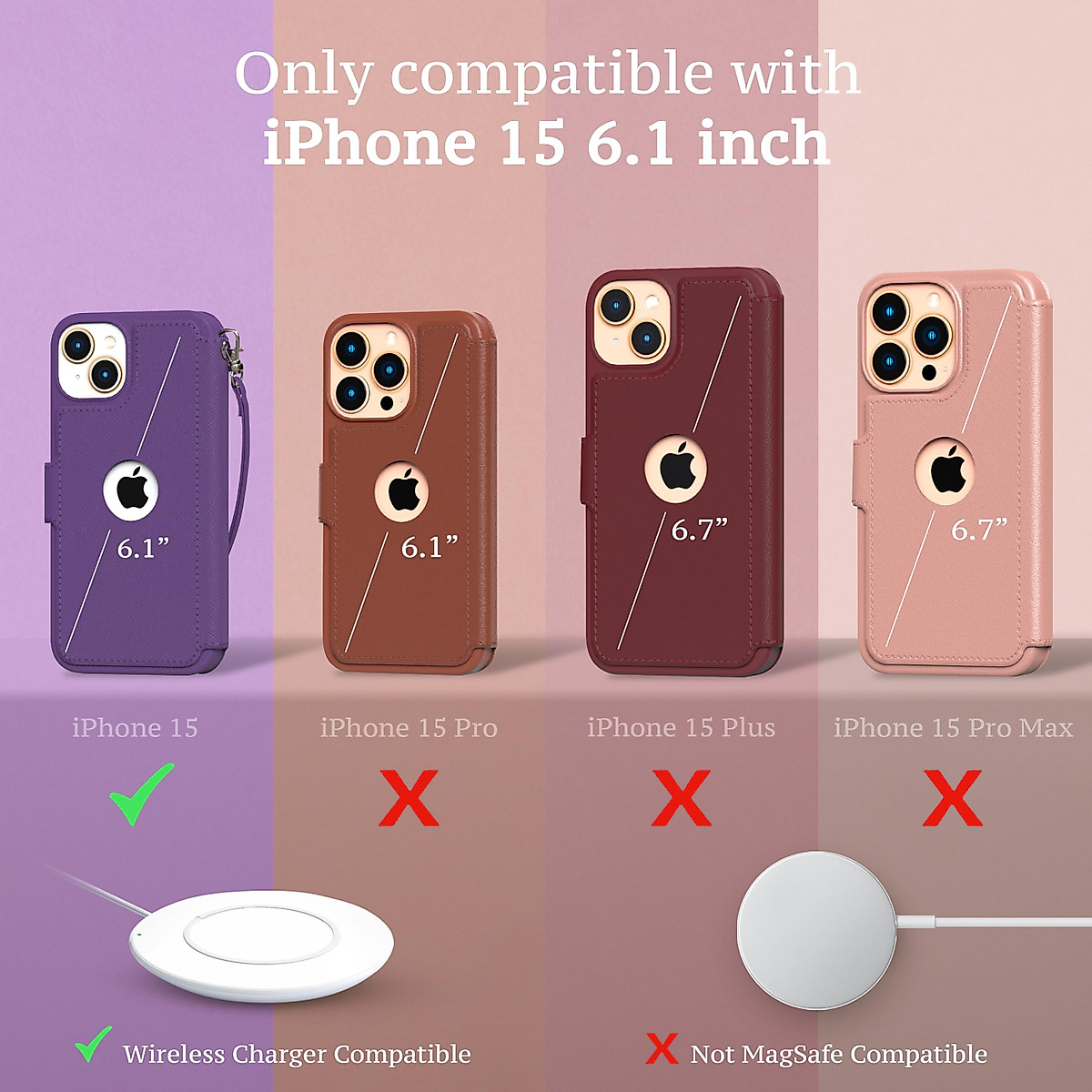 iPhone 15 Wallet Case for Women and Men, Case with Card Holder [Slim & Protective] for Apple 15 (6.1”), Vegan Leather i-Phone Cover, Cute Phone Case, Black & Brown, Sandy Night