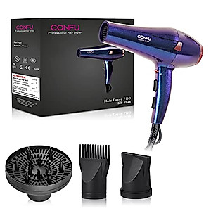 CONFU Professional Hair Dryer, Compact Blow dryer, Negative ionic Hair Dryer With Diffuser And Concentrator, For Quick Drying, ETL Certified, Purple