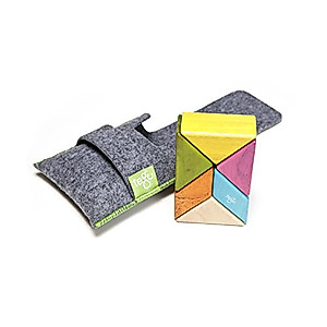6 Piece Tegu Pocket Pouch Prism Magnetic Wooden Block Set, Tints