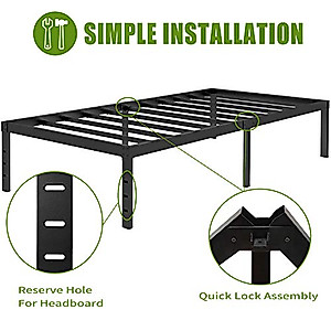 LOTCAIN 18 Inch Metal Platform Bed Frame/3500lbs Heavy Duty Steel Slat Mattress Foundation/Reinforced Platform/Noise Free/Easy Assembly,Twin/Twin XL/Full/Queen/California King (King)