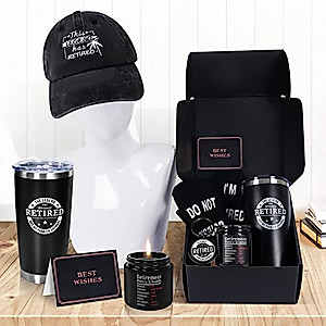Retirement Gifts for Men, Funny Retired Presents Include Insulated Tumbler Baseball Cap Socks Keychain Scented Candle with Gift Box for Dad, Coworkers, Friends, Retired People