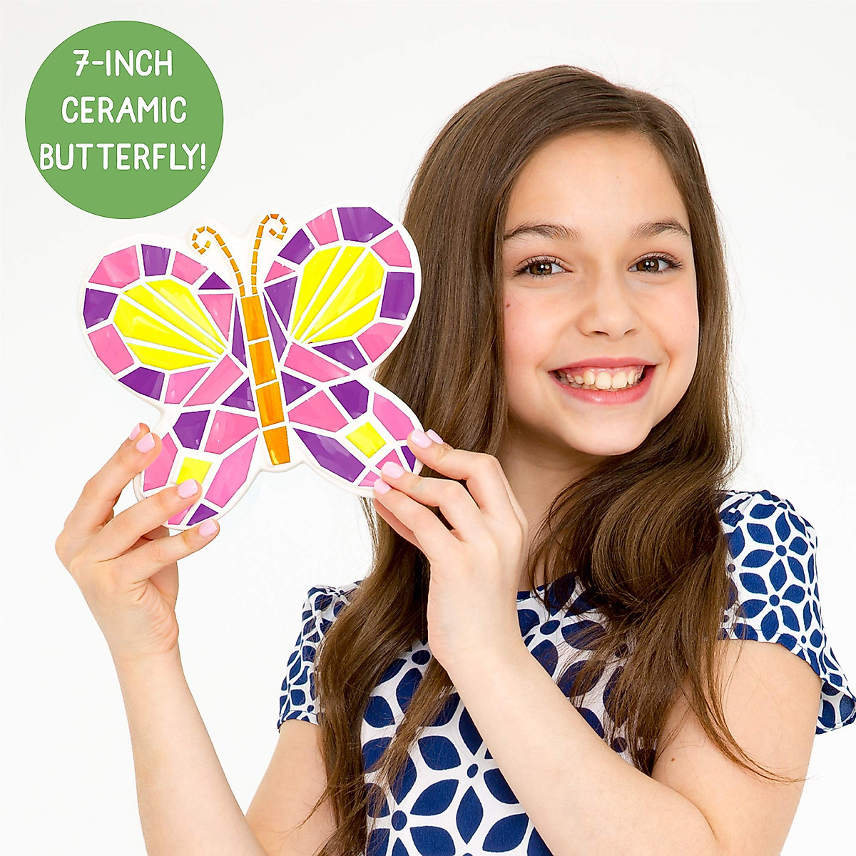 Creative Roots Mosaic Butterfly, Unicorn, & Heart Stepping Stone, Includes 3-Pack 7-Inch Ceramic DIY Stepping Stone & 6 Vibrant Paints, Paint Your Own Stepping Stone for Kids Ages 8+