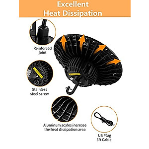 LED High Bay Light, 100W 12000LM UFO LED High Bay Lights with US Plug 5' Cable, 6500K Super Bright LED Shop Lights, IP65 Warehouse Light, Area Light Fixture Shop Light for Garage Warehouse Workshop