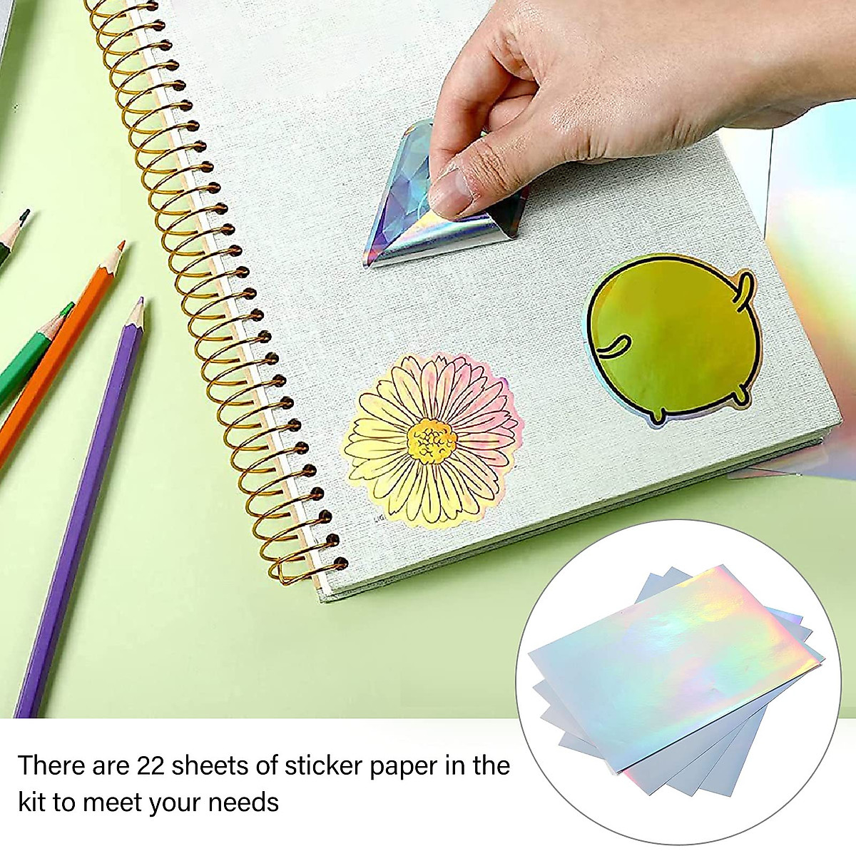 22 Sheets Holographic Sticker Paper, A4 Size 8 x 12in Dries Quickly Printable Holographic Stick Adhesive Paper for Inkjet Printers, Photocopiers, Printers