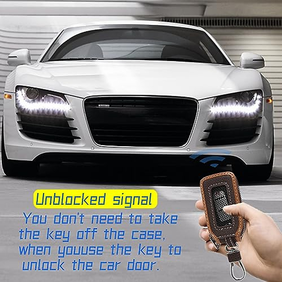 KUPAO Universal Car Key Fob Case,Genuine Leather Key Fob Cover Holder,Remote control smart key Car KeyChain Case Holder (Brown and Red)