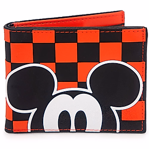 Buckle-Down Disney Wallet Bifold Rubber Mickey Mouse Checkered Keep Rollin Mickey