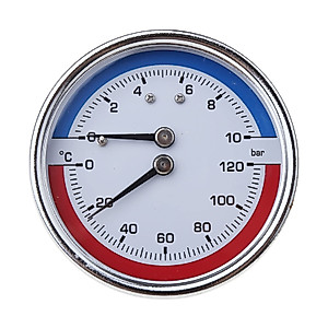 EAJORN Compact Thermo-Manometer Boiler Temperature Pressure Gauge Mearsuring 0-10 0-120 ℃ Suitable for Floor Heating