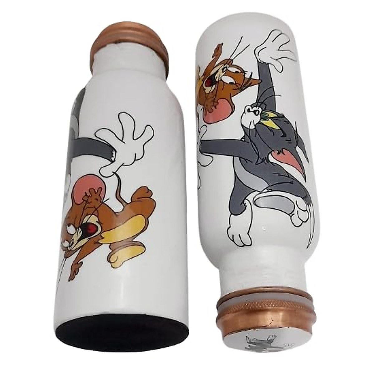 Copper Bottle Tom Printed Jerry Water Bottle For Drinking Water Multicolor Copper Water Bottle Leak Proof Copper Water Vessel Premium Bottle (Set Of 2) By ORNATE INTERNATIONAL