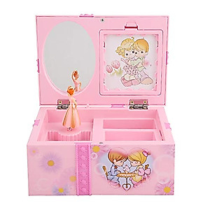 Musical Jewelry Box for Little Girls, Pink Jewelry Storage Box with Spinning Ballerina Plastic Dancing Princess Music Box, Ideal Girls, Kids