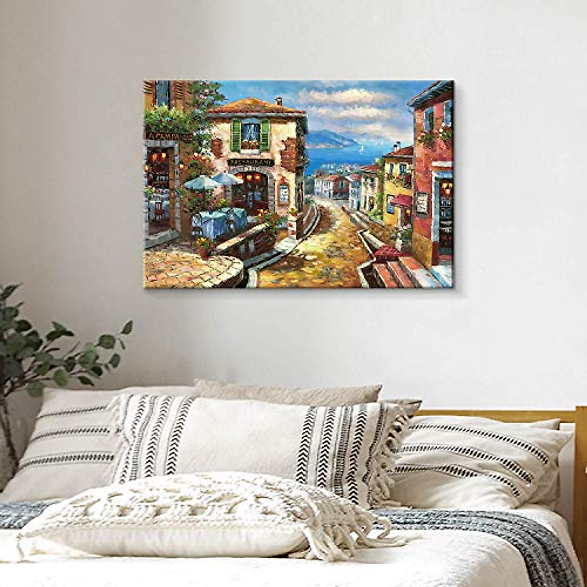 UTOP-art Italian Cityscape Abstract Wall Art Artwork: Mediterranean City Italy Street Towns Picture Painting on Canvas for Paris Cafe Room