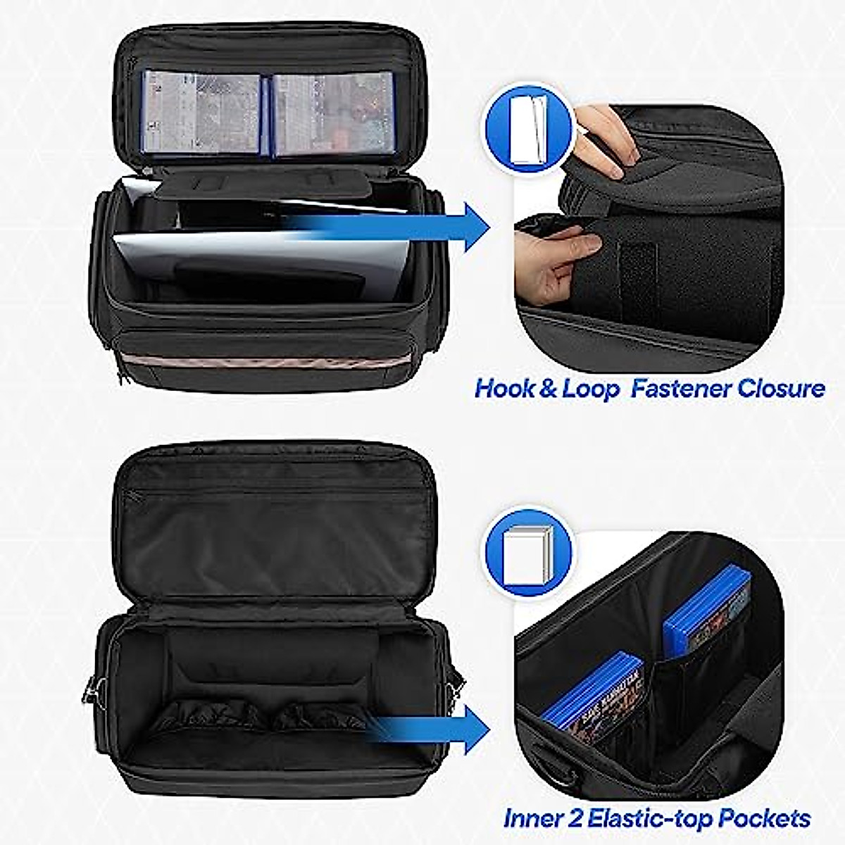 LoDrid Travel Carry Case Compatible with PS5/PS4/PS4 Pro/PS4 Slim/Xbox One/Xbox One X/Xbox One S for Console and 15.6" Laptop, Protective Gaming Bag for Gaming Accessories with Handle and Shoulder Strap, Black