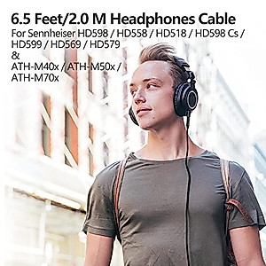 Replacement Cable for Sennheiser HD598 HD558 HD518 HD579 HD599 HD569 HD598 Cs, ATH-M40x ATH-M50x ATH-M70x Headphones Cord, 6.5 Feet/2.0 M 3.5mm to 2.5mm Headphone Audio Cable Nylon Braided Wire-Black